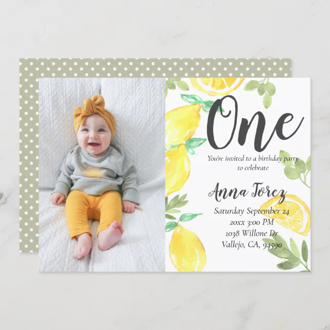 Cute lemon first birthday lemon photo invite | Zazzle