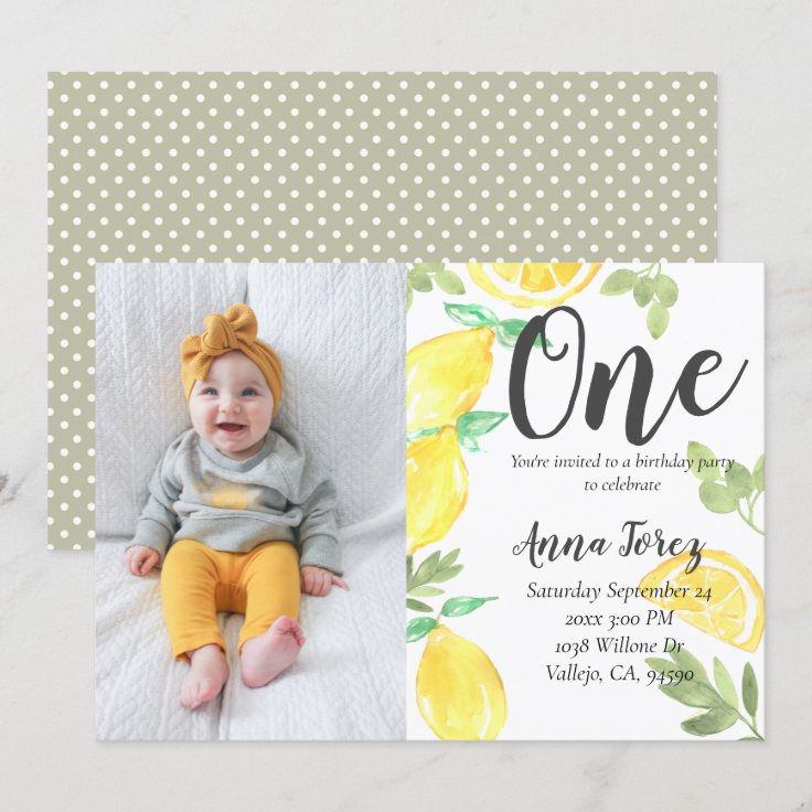 Cute lemon first birthday lemon photo invite | Zazzle