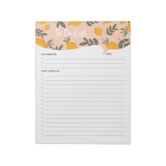Cute Lemon Illustration To do List Checklist Lined Notepad | Zazzle