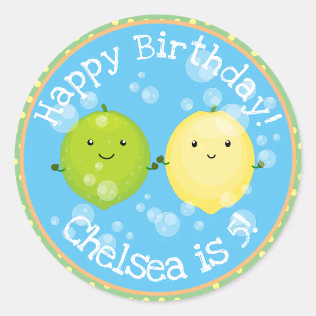 Cute lemon lime friends cartoon illustration classic round sticker | Zazzle