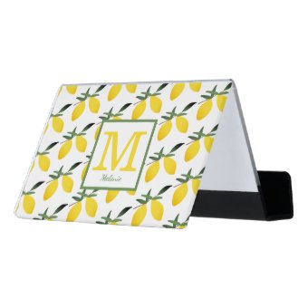 Cute Lemon Monogram Name Desk Business Card Holder | Zazzle
