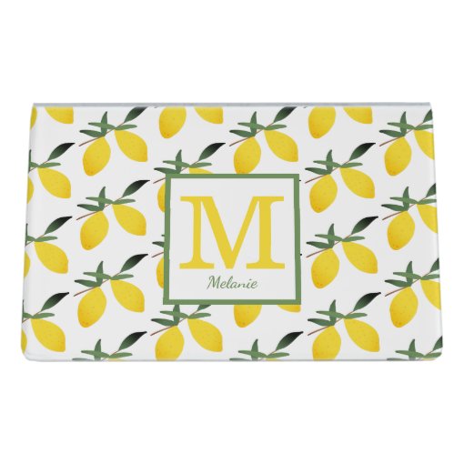 Cute Lemon Monogram Name Desk Business Card Holder | Zazzle