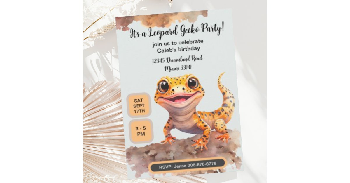 Cute Leopard Gecko Birthday Party Invitation | Zazzle