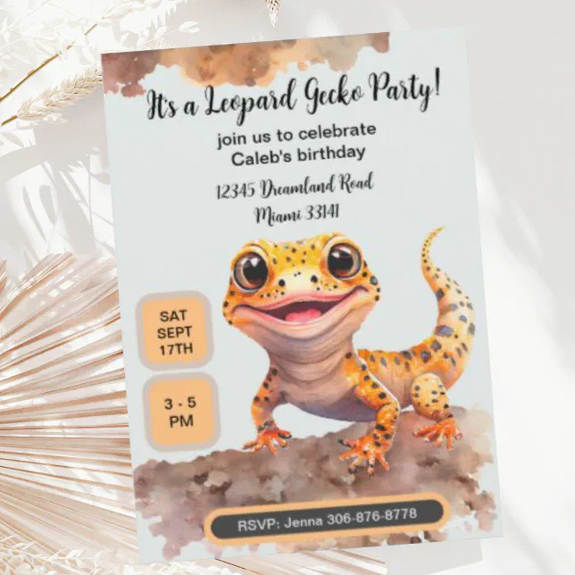 Cute Leopard Gecko Birthday Party Invitation | Zazzle