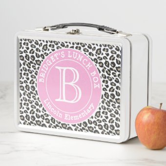 Cute Leopard Pattern Personalized Metal Lunch Box | Zazzle