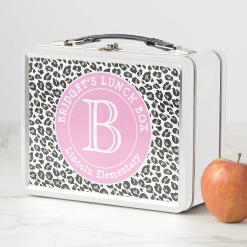 Cute Leopard Pattern Personalized Metal Lunch Box | Zazzle