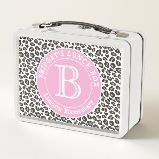 Cute Leopard Pattern Personalized Metal Lunch Box | Zazzle