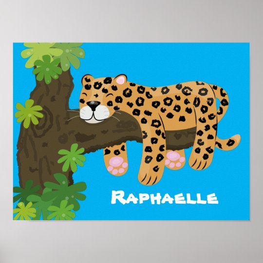 Cute leopard sleeping cartoon illustration poster | Zazzle.com