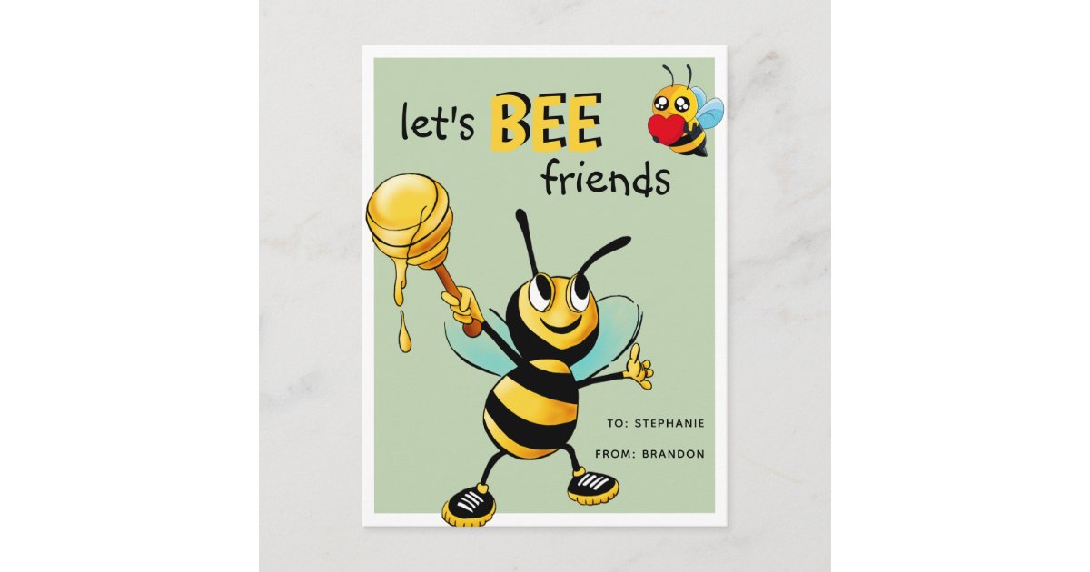 Cute 'Lets BEE Friends' Classroom Valentine Holiday Postcard | Zazzle