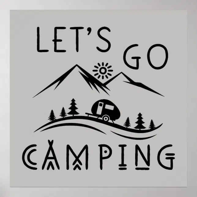 Cute let's go camping word art poster | Zazzle