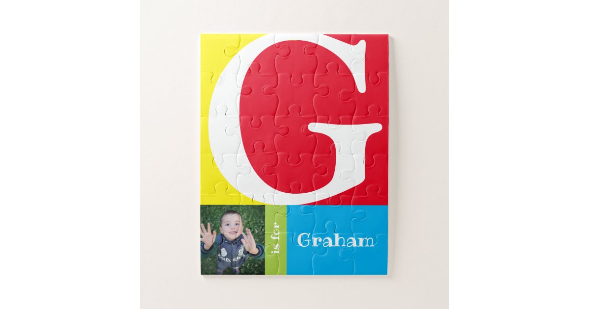 Cute Letter G Kids Photo and Name Jigsaw Puzzle | Zazzle