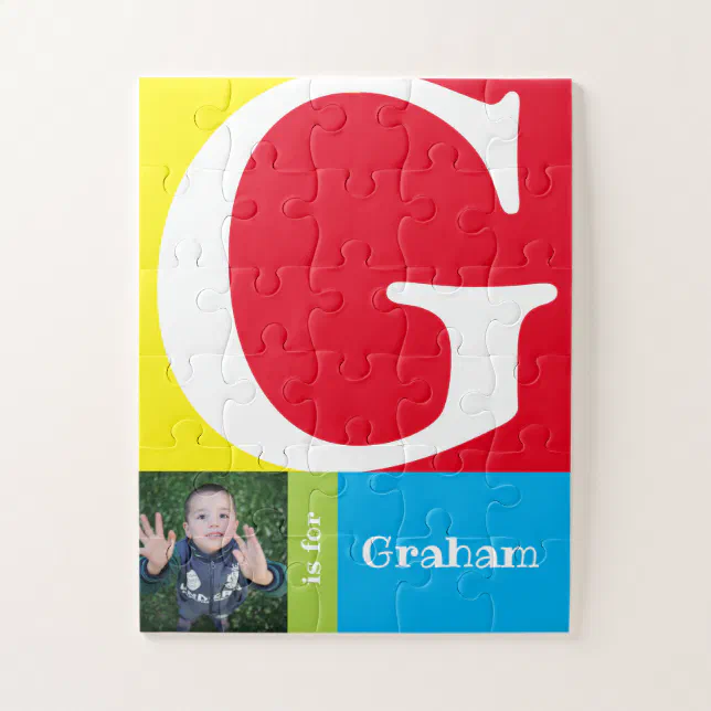 Cute Letter G Kids Photo and Name Jigsaw Puzzle | Zazzle