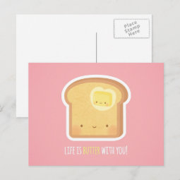 Cute Life is Butter with You Love Pun Postcard | Zazzle
