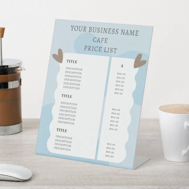 Cute Light Blue Business Price List Pedestal Sign | Zazzle