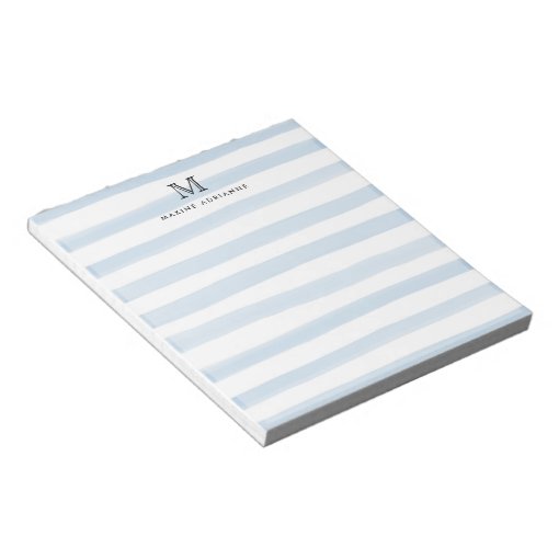 Cute Light Dusty Blue Watercolor Stripes Monogram Notepad | Zazzle