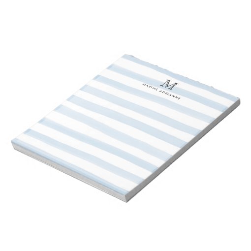 Cute Light Dusty Blue Watercolor Stripes Monogram Notepad | Zazzle