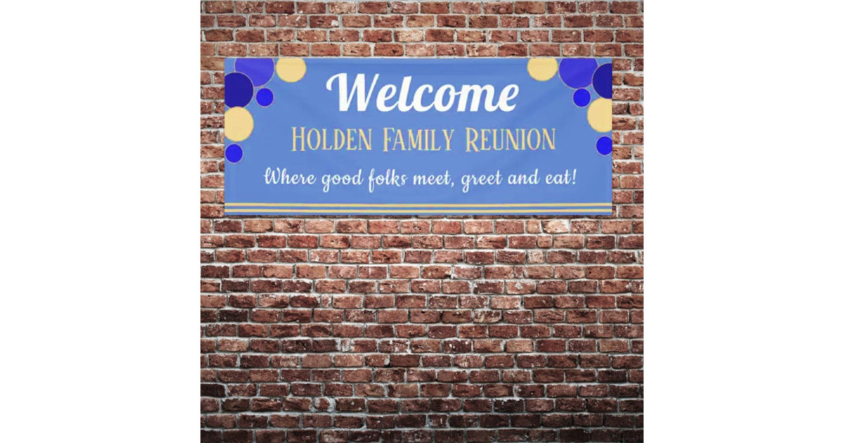 Cute! Light-hearted Family Reunion banner in blue | Zazzle