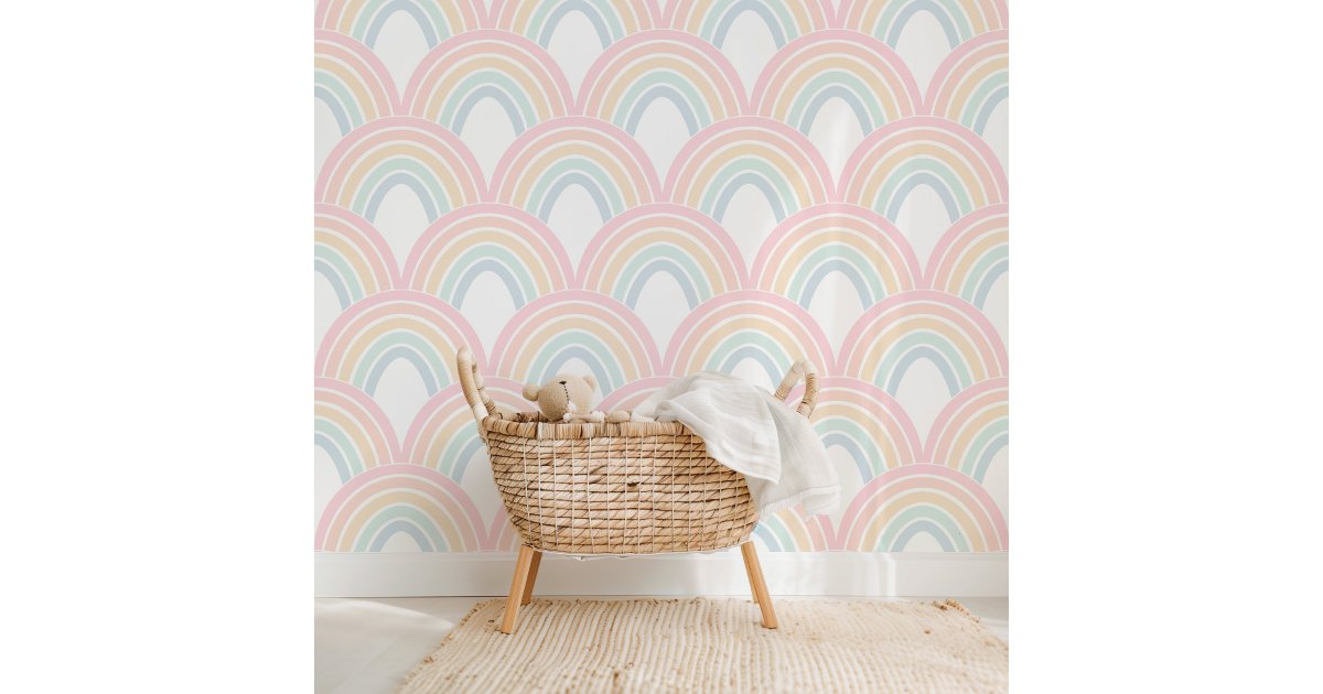 Cute Light Pastel Rainbow Scallop Pattern Wallpaper | Zazzle