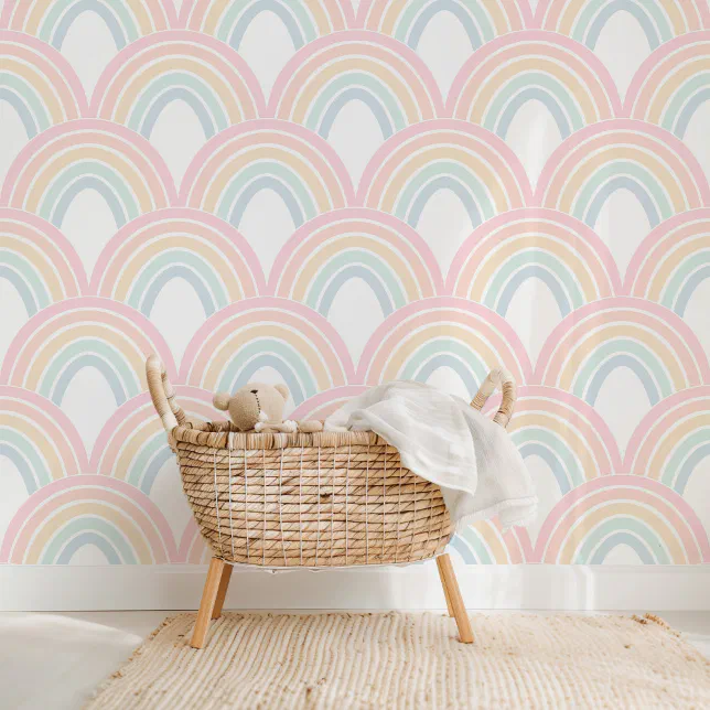 Cute Light Pastel Rainbow Scallop Pattern Wallpaper | Zazzle