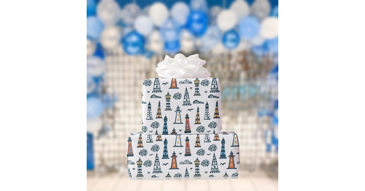 Cute Lighthouse Pattern | White Wrapping Paper | Zazzle