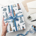 Cute Lighthouse Pattern | White Wrapping Paper | Zazzle