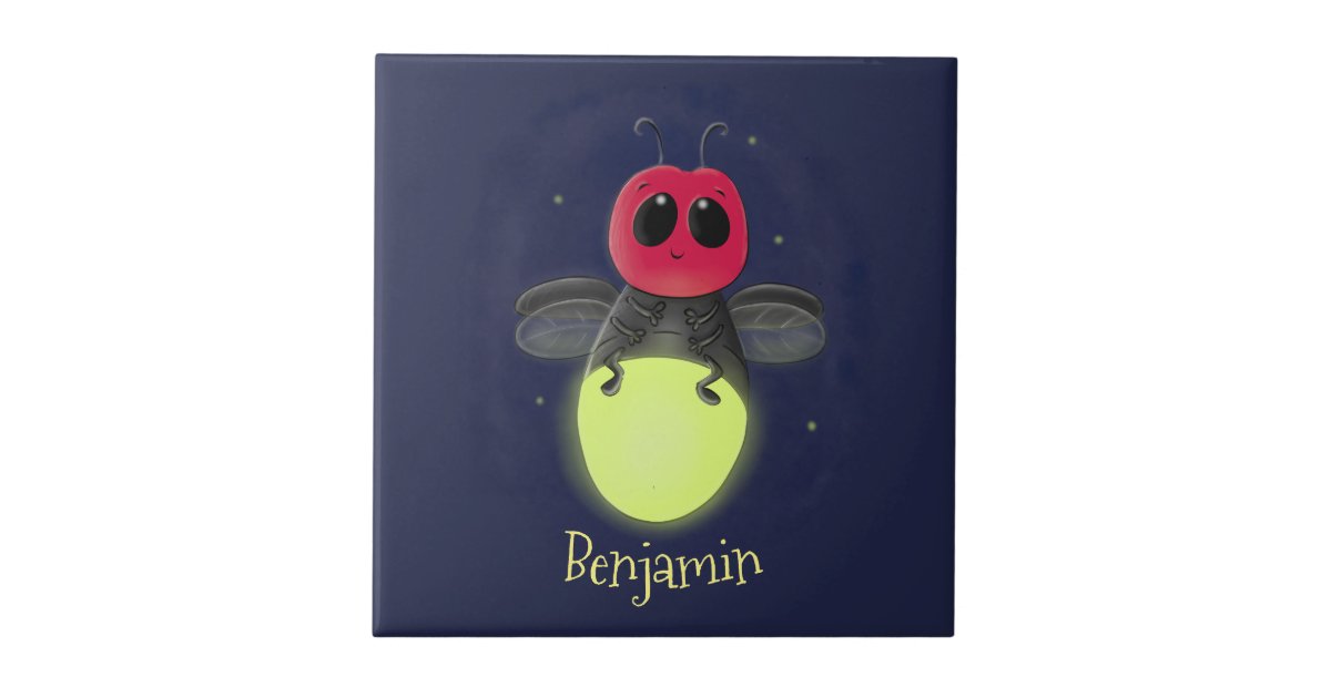 Cute lightning bug firefly cartoon illustration ceramic tile | Zazzle