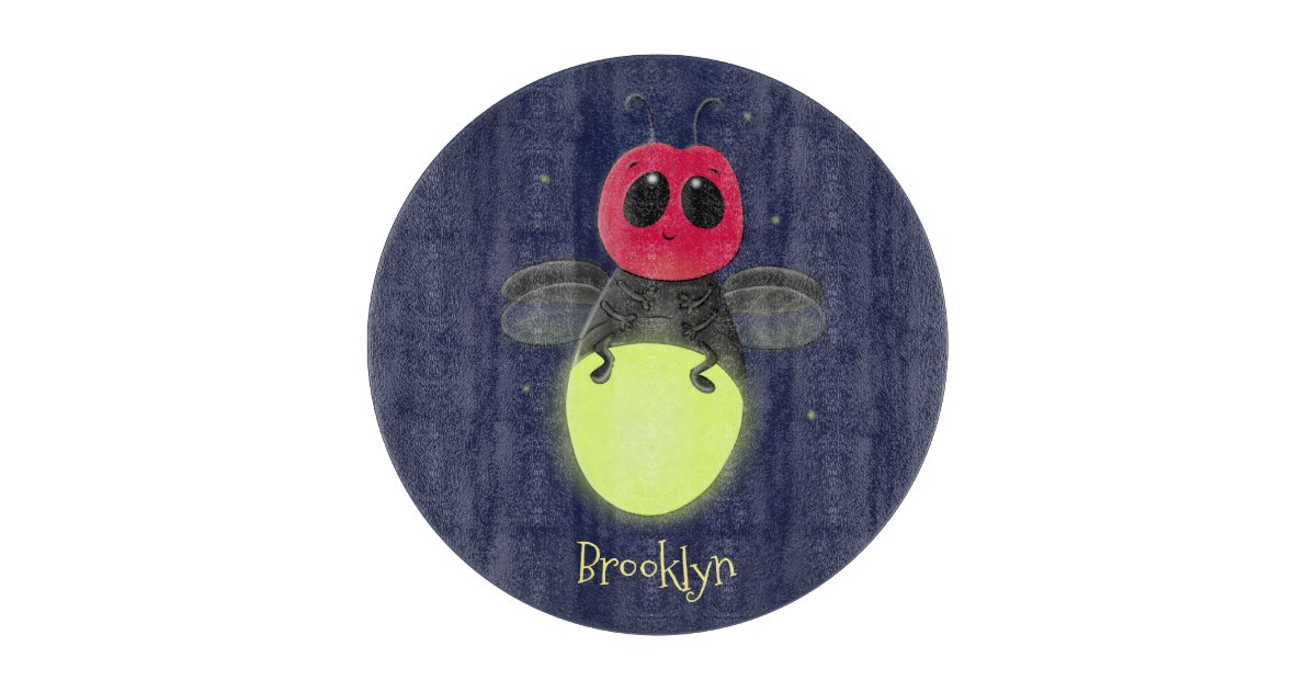Cute lightning bug firefly cartoon illustration cutting board | Zazzle