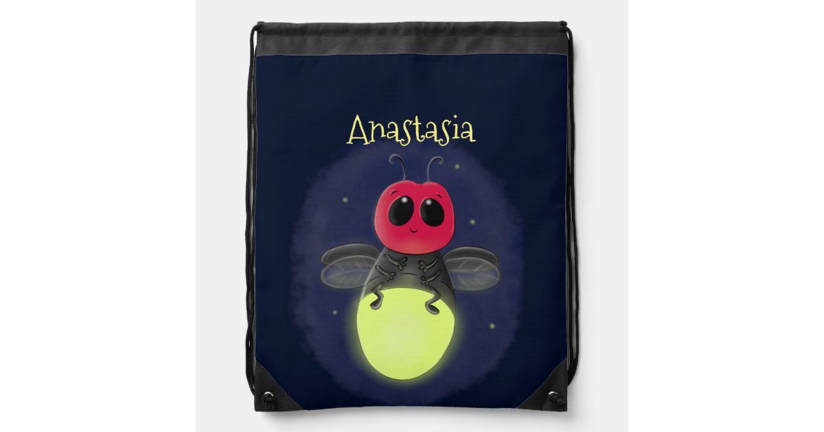 Cute lightning bug firefly cartoon illustration drawstring bag | Zazzle