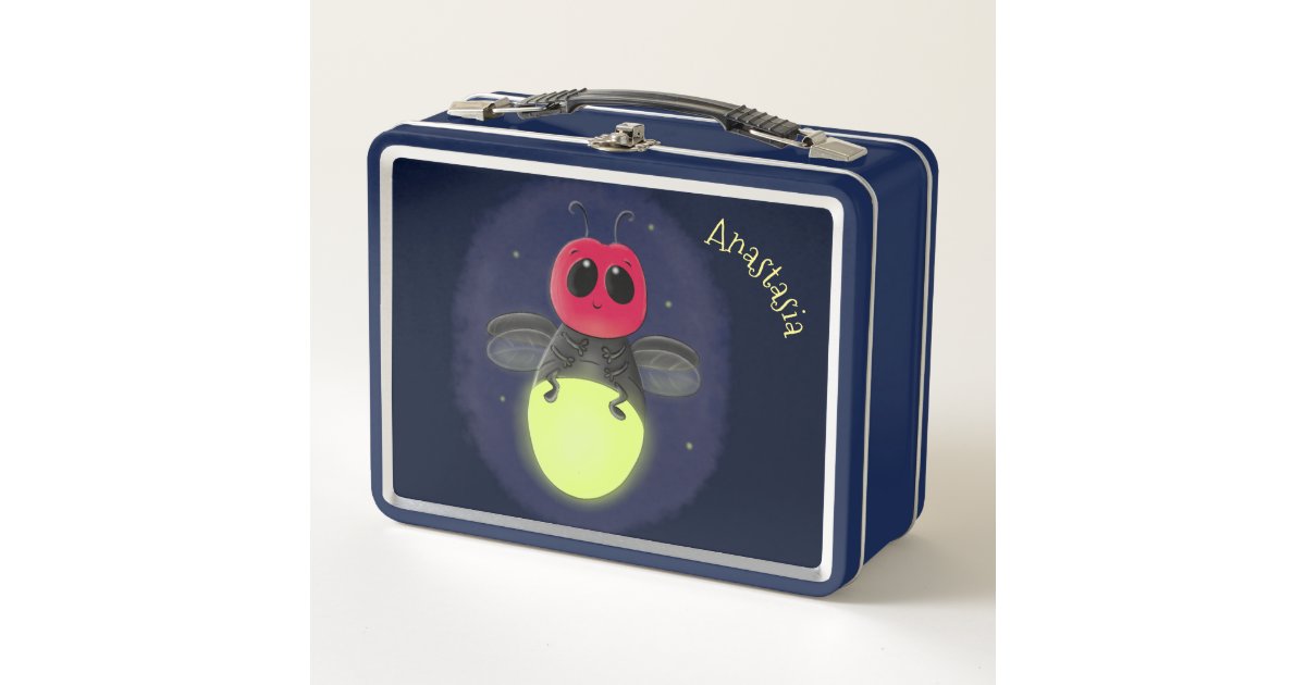 Cute lightning bug firefly cartoon illustration metal lunch box | Zazzle