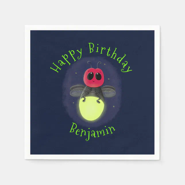 Cute lightning bug firefly cartoon illustration napkins | Zazzle