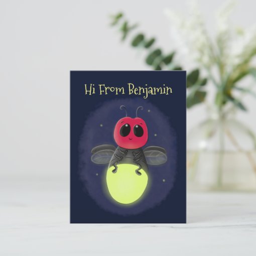 Cute lightning bug firefly cartoon illustration postcard | Zazzle