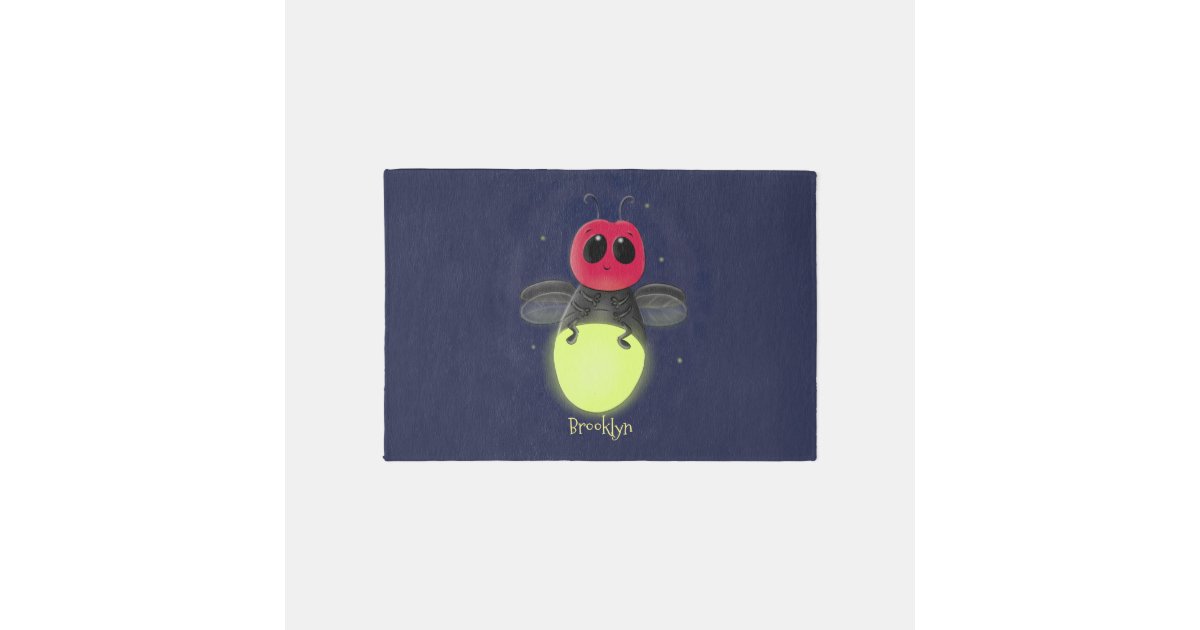 Cute lightning bug firefly cartoon illustration rug | Zazzle