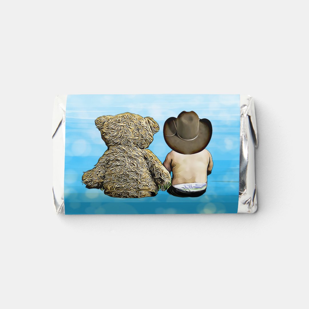 Cute Lil Cowboy Baby Boy and Teddy Bear Hershey's Miniatures | Zazzle