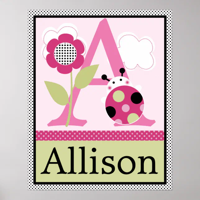 Cute Lil Little Ladybug Letter & Name Wall Poster | Zazzle
