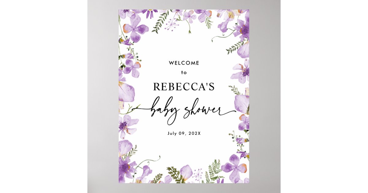 Cute Lilac Wildflowers Baby Shower Welcome Posters | Zazzle
