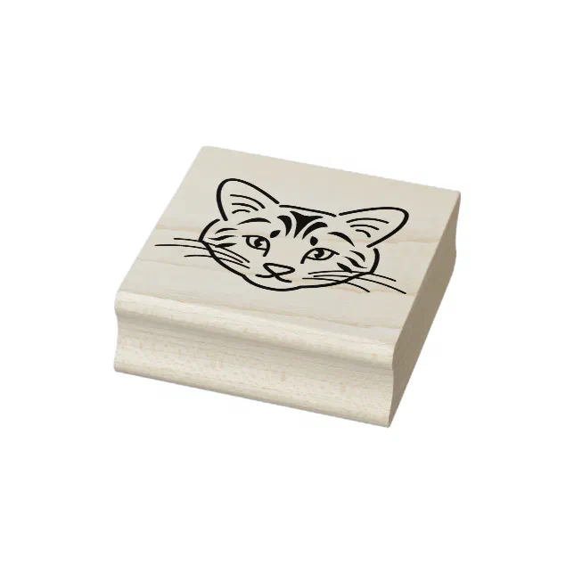 Cute Line Art Kitty Cat Face Outline Rubber Stamp | Zazzle