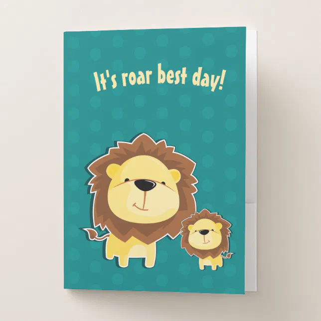 Cute Lion And Baby Cub Kids Birthday Pocket Folder | Zazzle