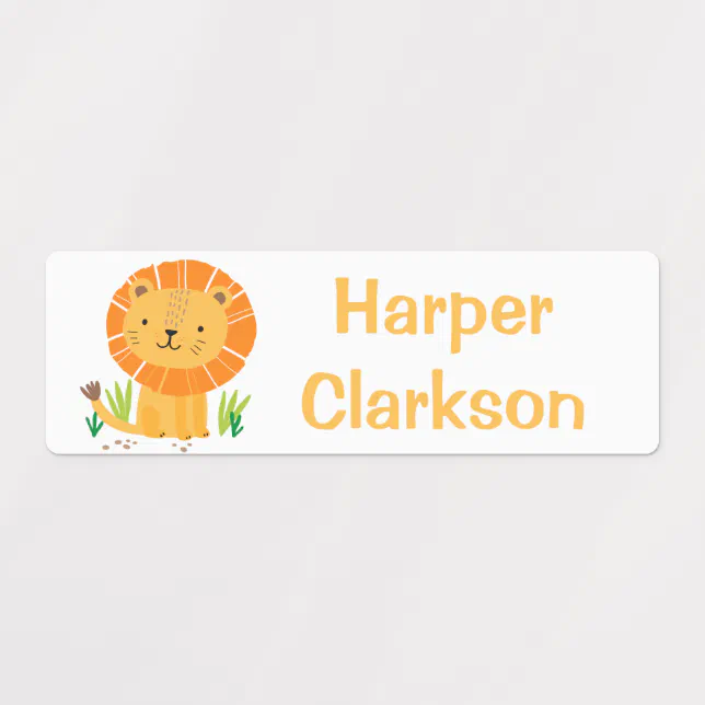Cute Lion Cartoon Safari Personalized Name Kids' Labels | Zazzle
