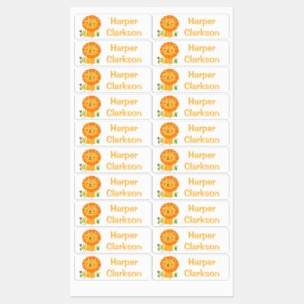 Cute Lion Cartoon Safari Personalized Name Kids' Labels | Zazzle