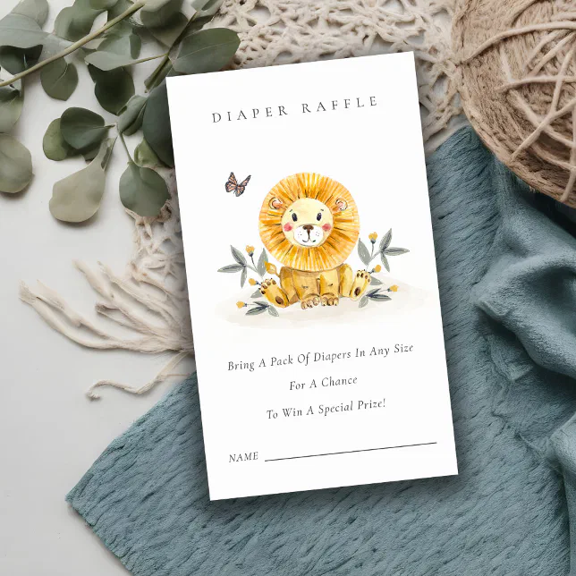 Cute Lion Cub Foliage Diaper Raffle Baby Shower Enclosure Card | Zazzle