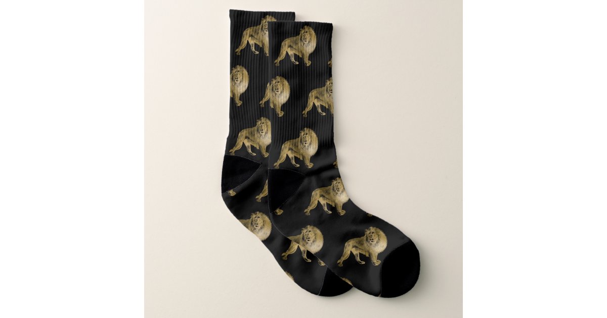 Cute Lion Print Black and Gold Socks | Zazzle.com