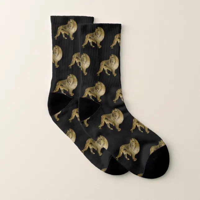 Cute Lion Print Black and Gold Socks | Zazzle