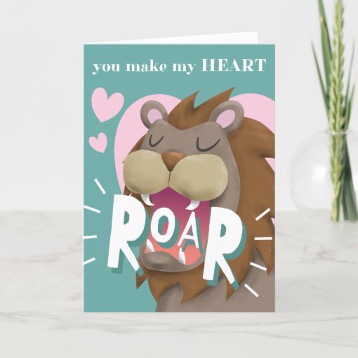 Cute Lion | You Make My Heart ROAR Valentines Holiday Card | Zazzle