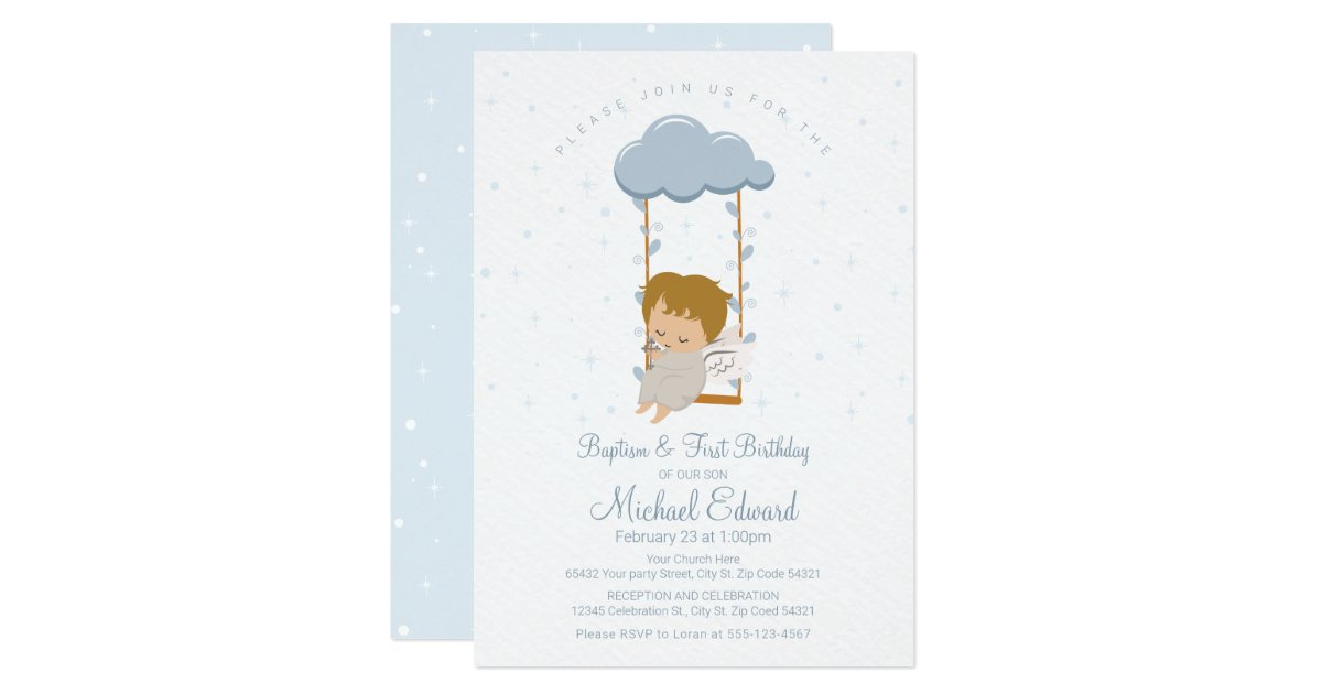 Cute Little Angel, First Birthday and Baptism Invitation | Zazzle.com