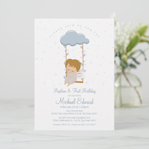 Cute Little Angel, First Birthday and Baptism Invitation | Zazzle
