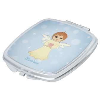 Cute Little Angel on Light Blue Compact Mirror | Zazzle