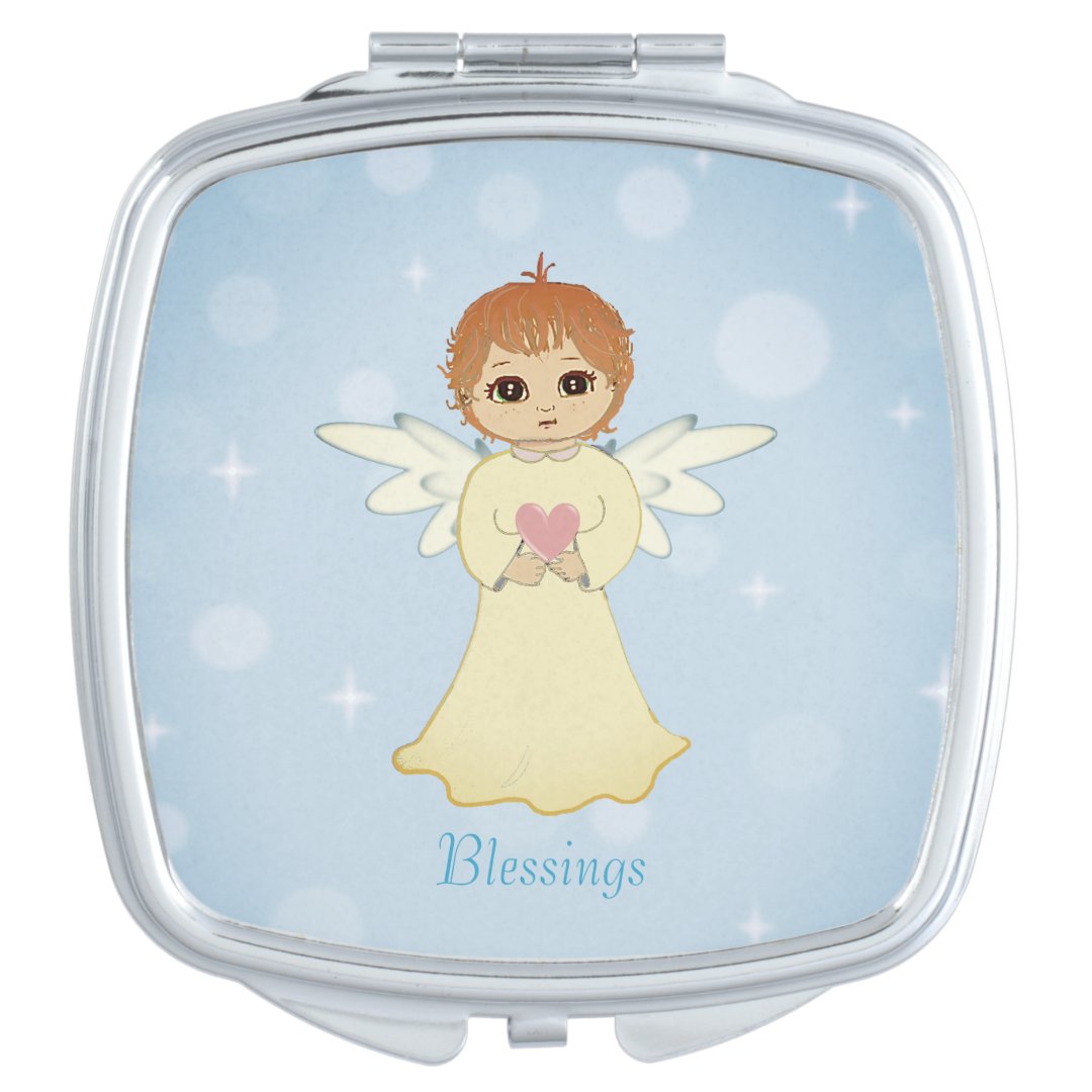 Cute Little Angel on Light Blue Compact Mirror | Zazzle