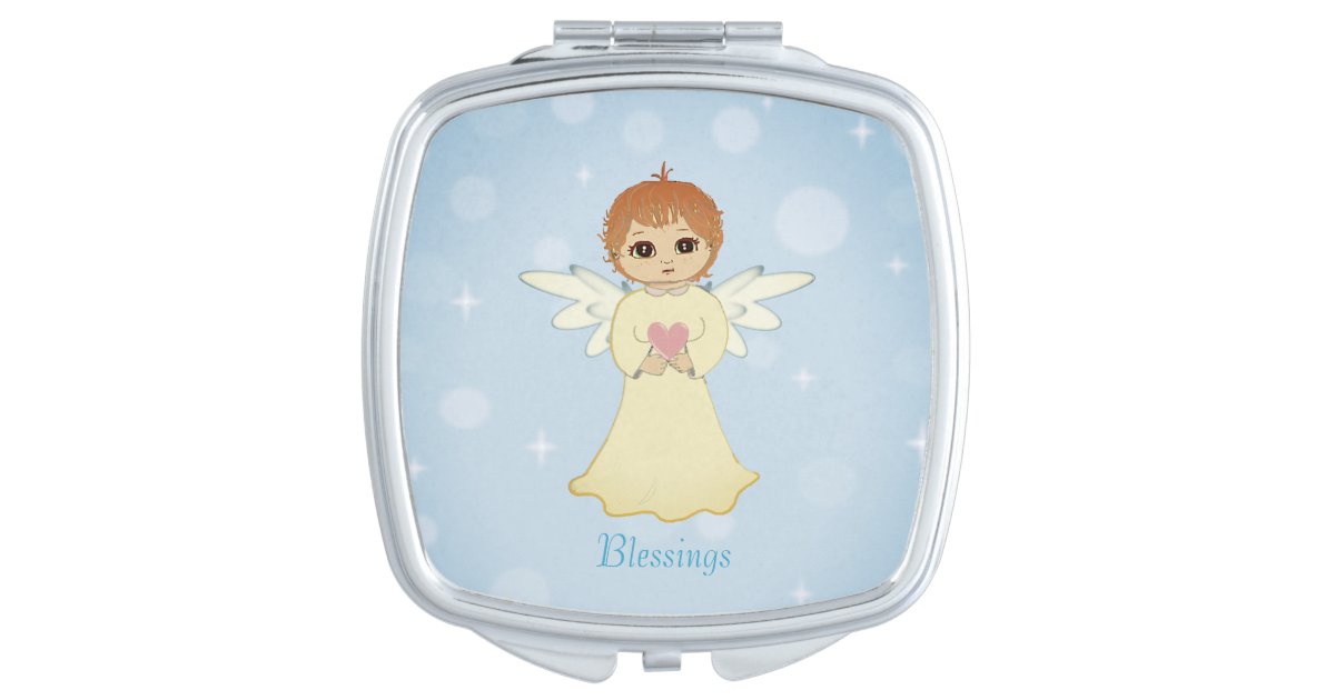 Cute Little Angel on Light Blue Compact Mirror | Zazzle