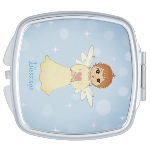 Cute Little Angel on Light Blue Compact Mirror | Zazzle