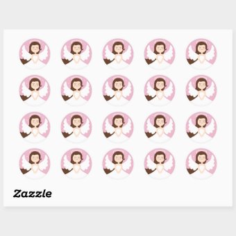 Cute Little Angel on Pink Background Classic Round Sticker | Zazzle